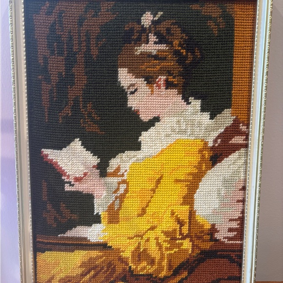 Wall Decor | Antique Elegant Needlepoint Tapestry Art With Woman In ...
